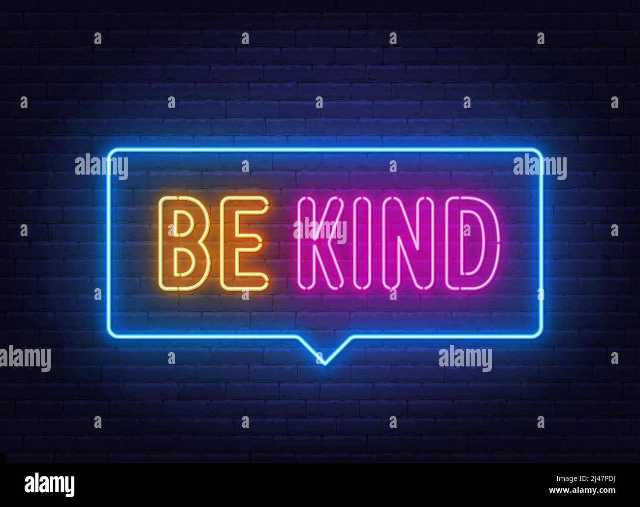 Be Kind neon lettering on brick wall background. Vector illustration ...
