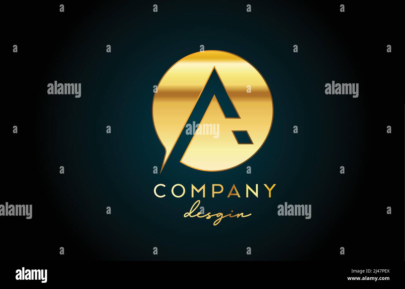 Gold A alphabet letter logo icon with circle design. Golden creative ...