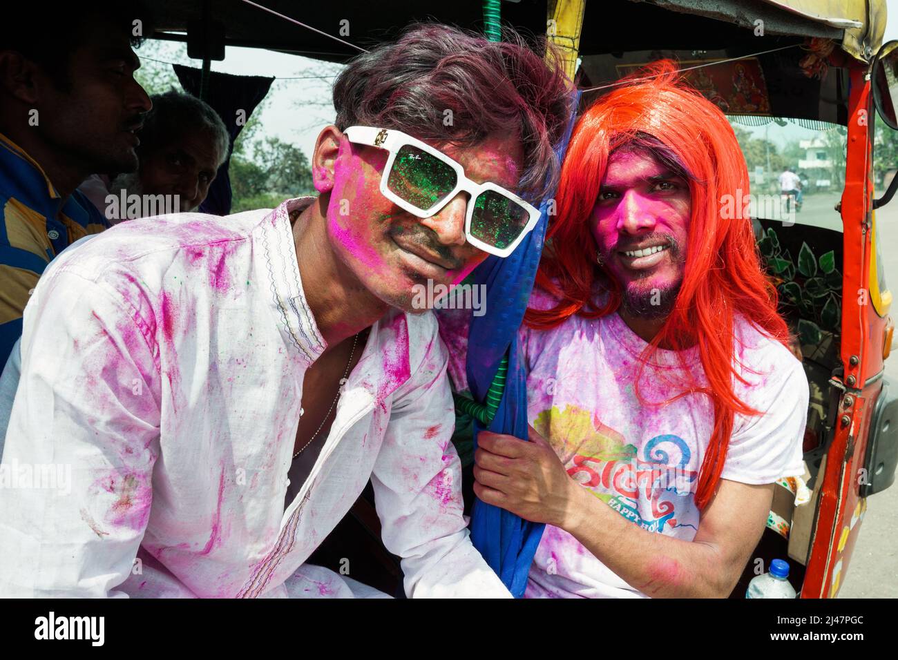 Young spray-painted men during the Holi festival in Birgunj, Nepal ...
