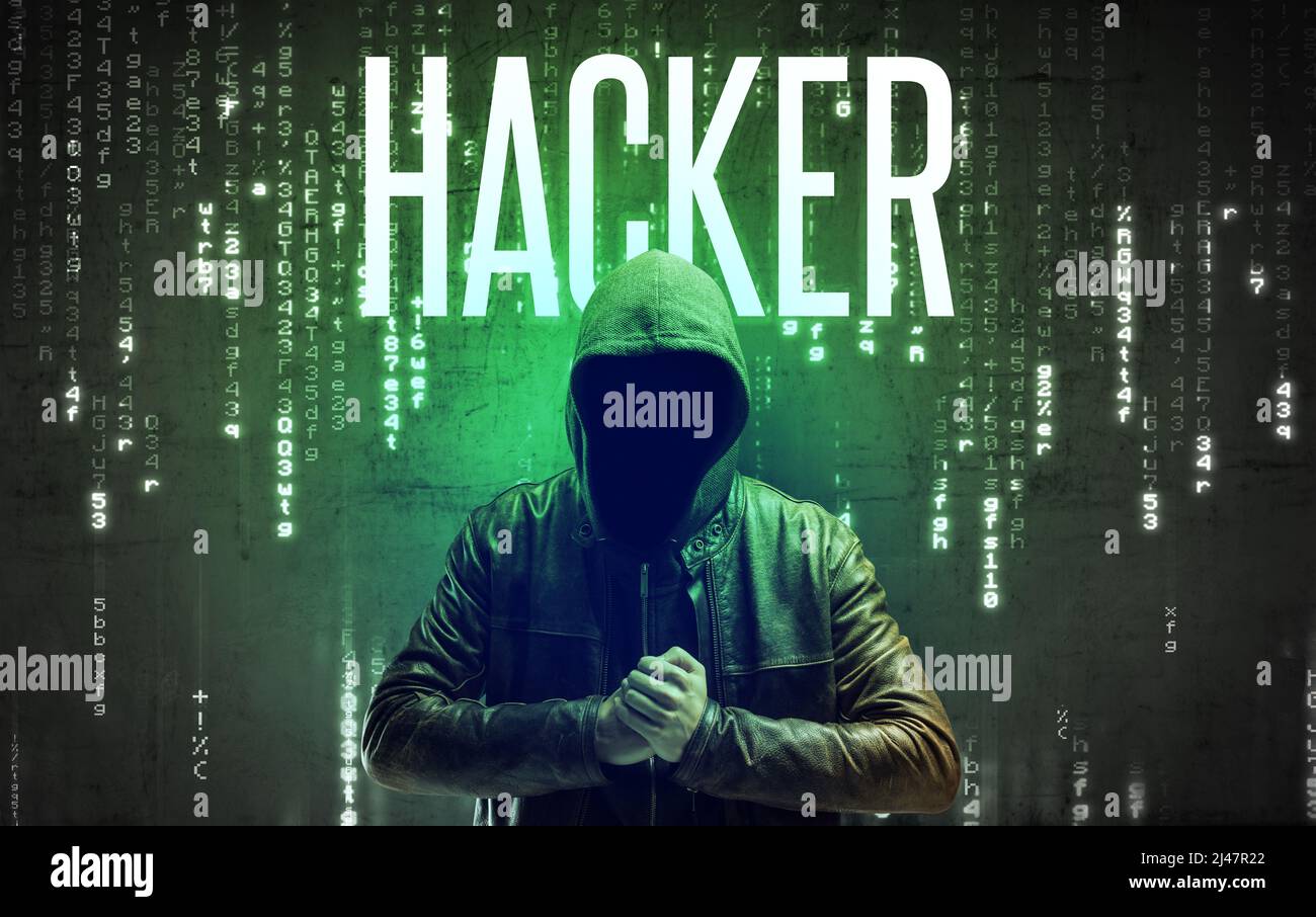 Faceless hacker with inscription concept Stock Photo - Alamy