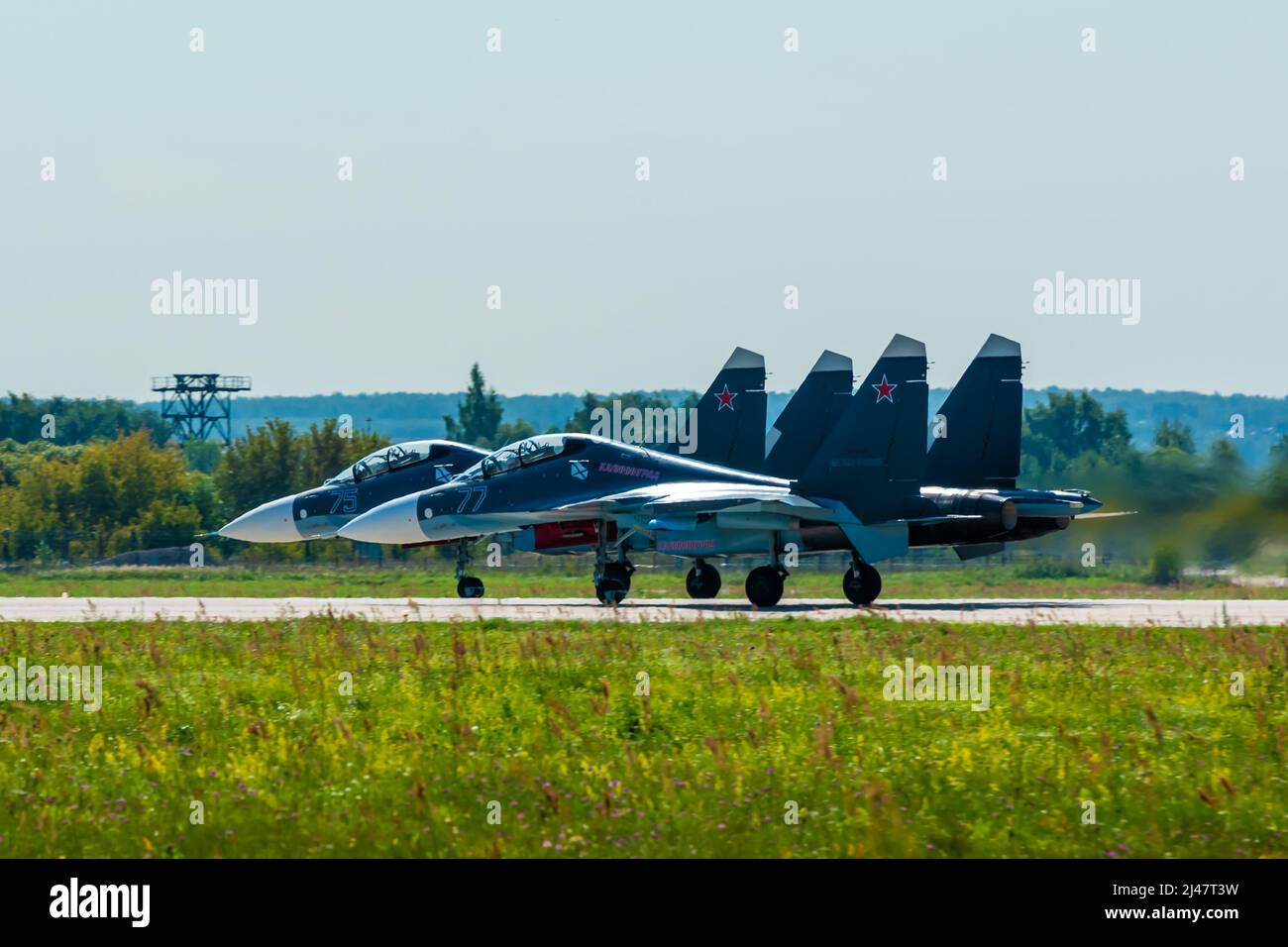August 30, 2019, Zhukovsky, Russia. Russian multi-role Su-30SM fighters in the sky Stock Photo ...