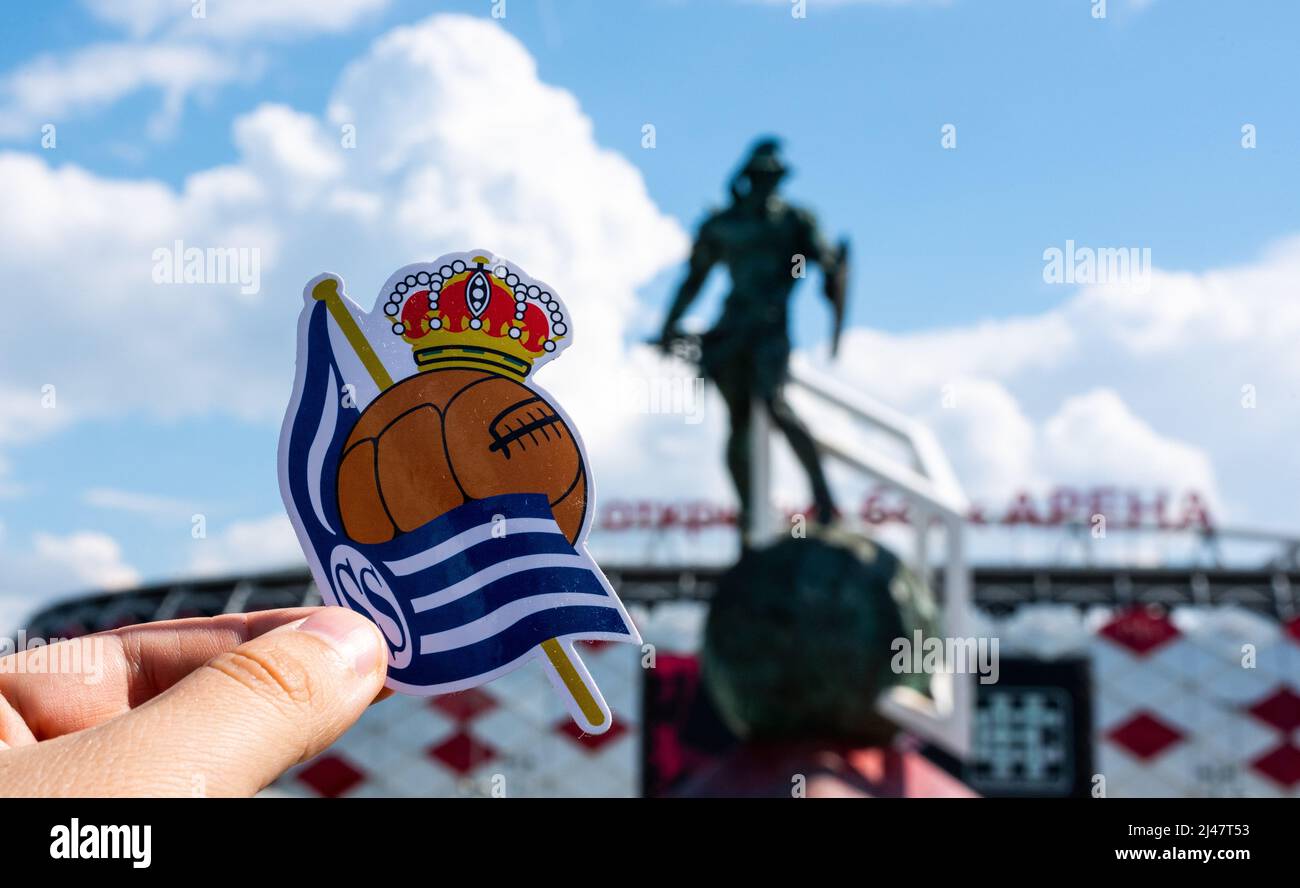 June 14, 2021, San Sebastian, Spain. The emblem of the football club ...