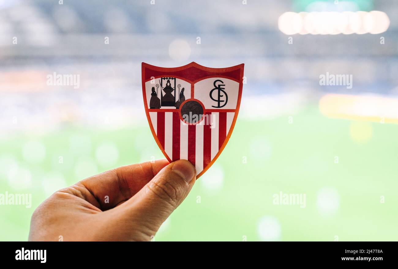 September 12, 2021, Seville, Spain. The emblem of the football club ...