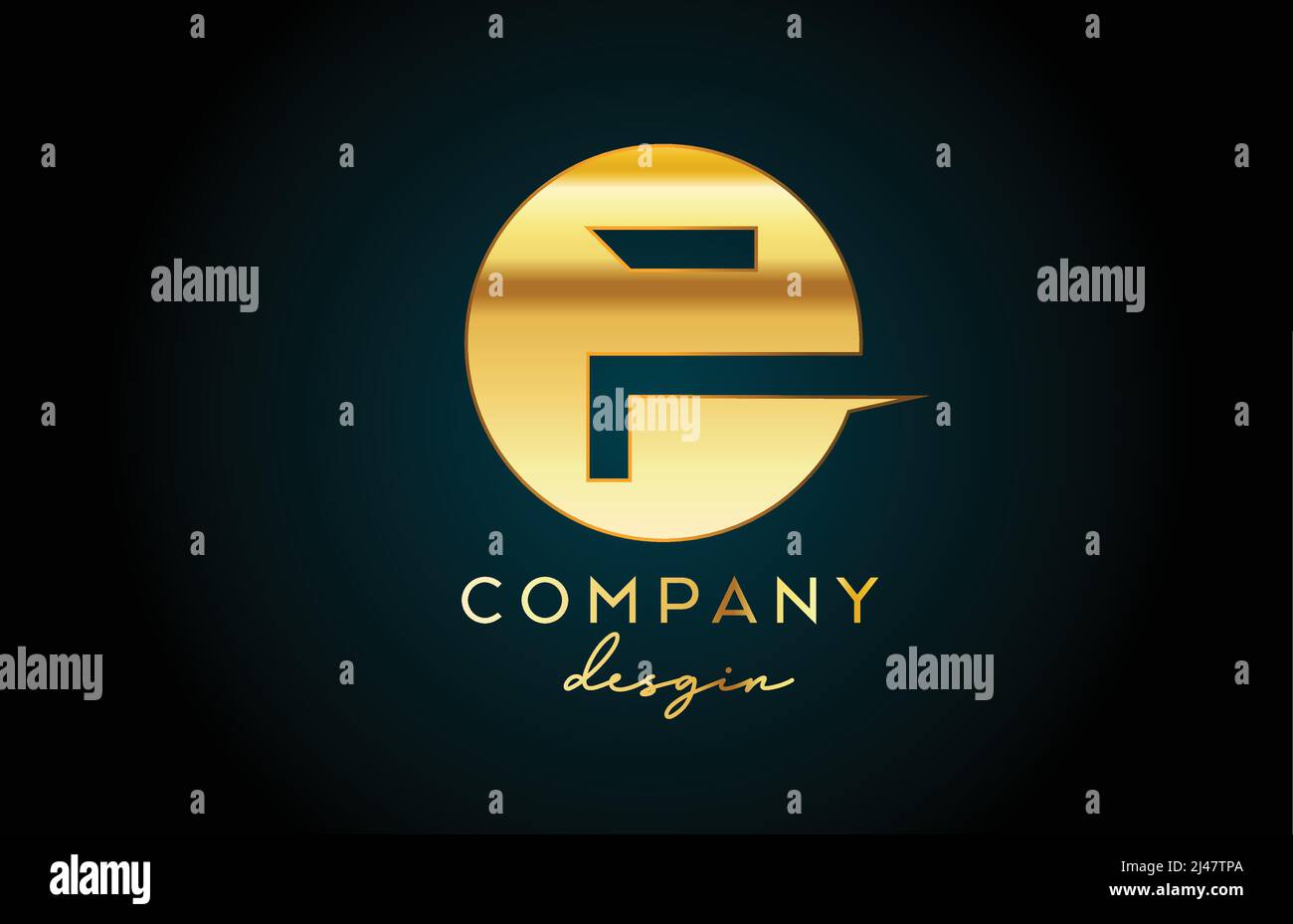 Gold F alphabet letter logo icon with circle design. Golden creative ...