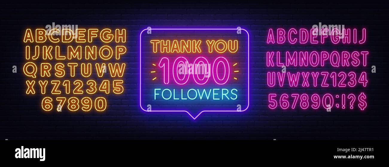 Thank You Followers neon sign in the speech bubble on brick wall ...