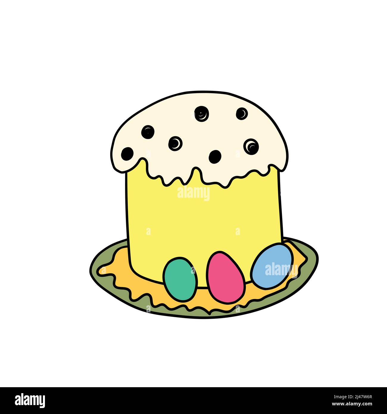 Easter cake isolated on white background. Hand drawn Happy Easter ...