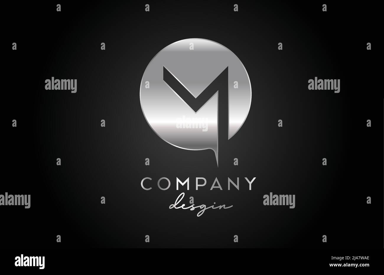 M silver grey alphabet letter logo icon with circle design. Metal ...