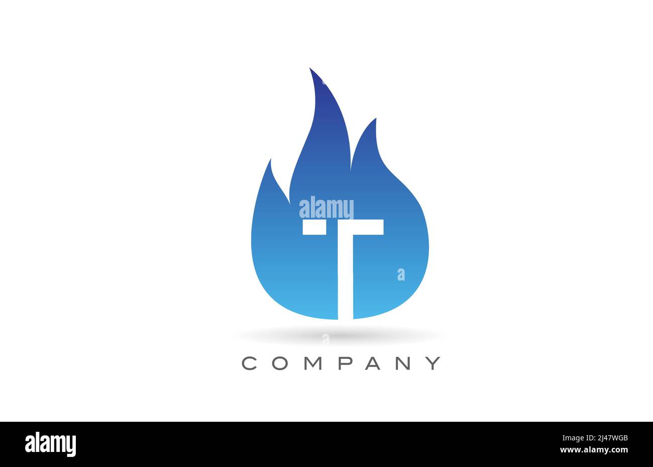 T blue fire flames alphabet letter logo design. Creative icon template ...