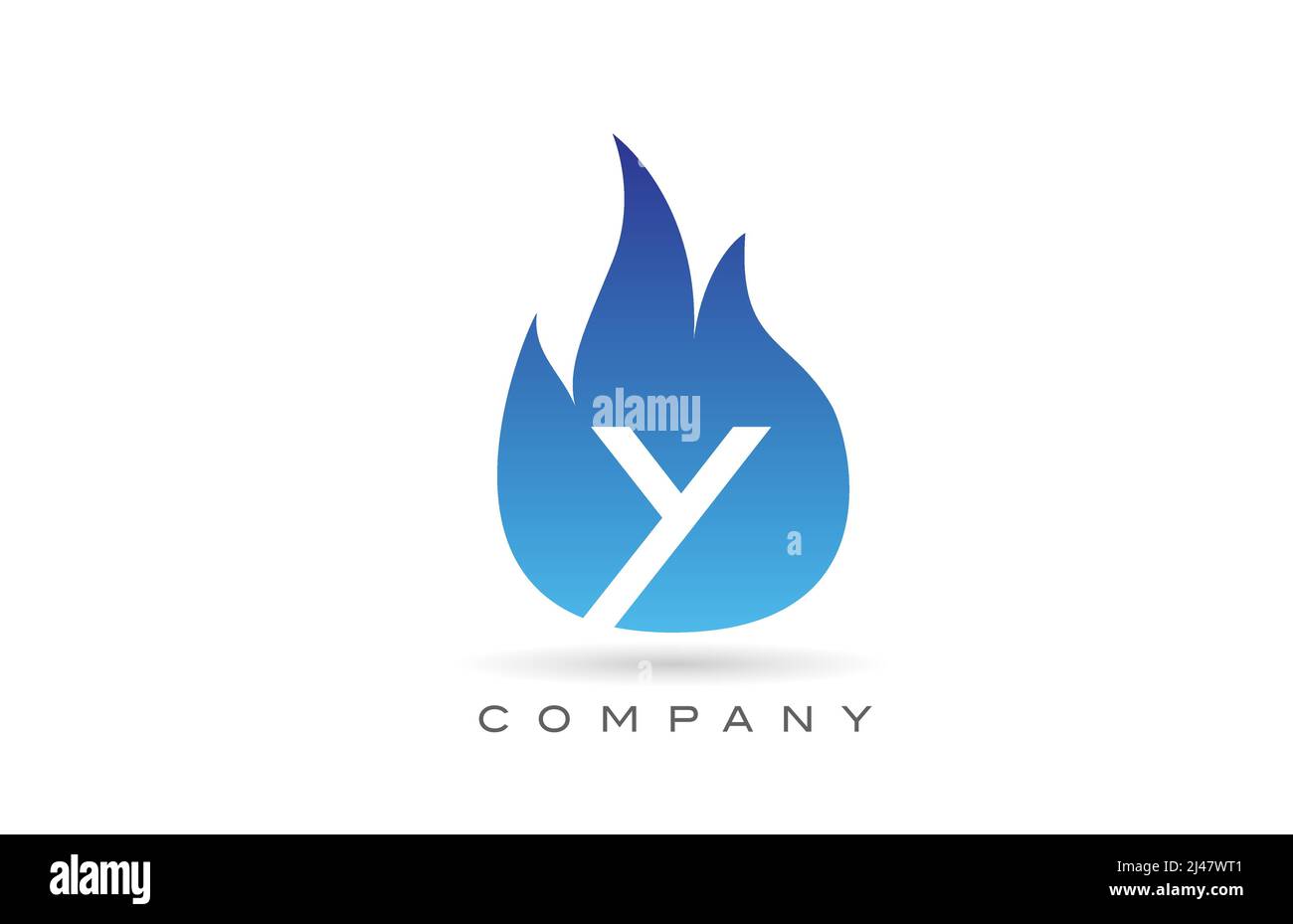 Y blue fire flames alphabet letter logo design. Creative icon template ...