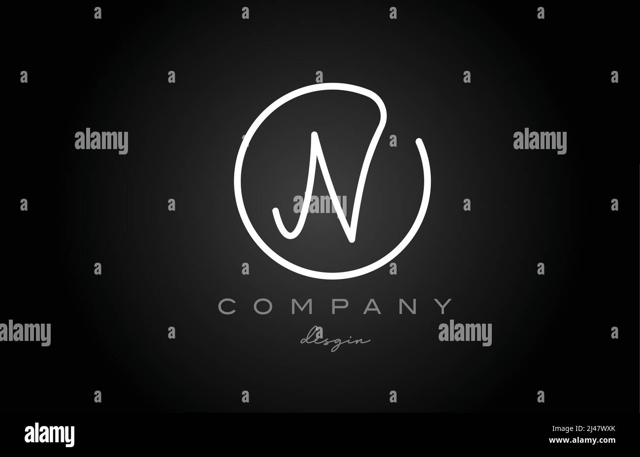 black and white N alphabet letter logo icon design. Handwritten ...
