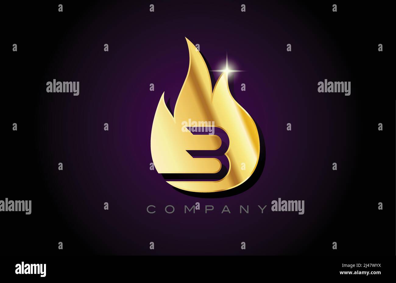 gold golden flames B alphabet letter logo design. Creative icon ...