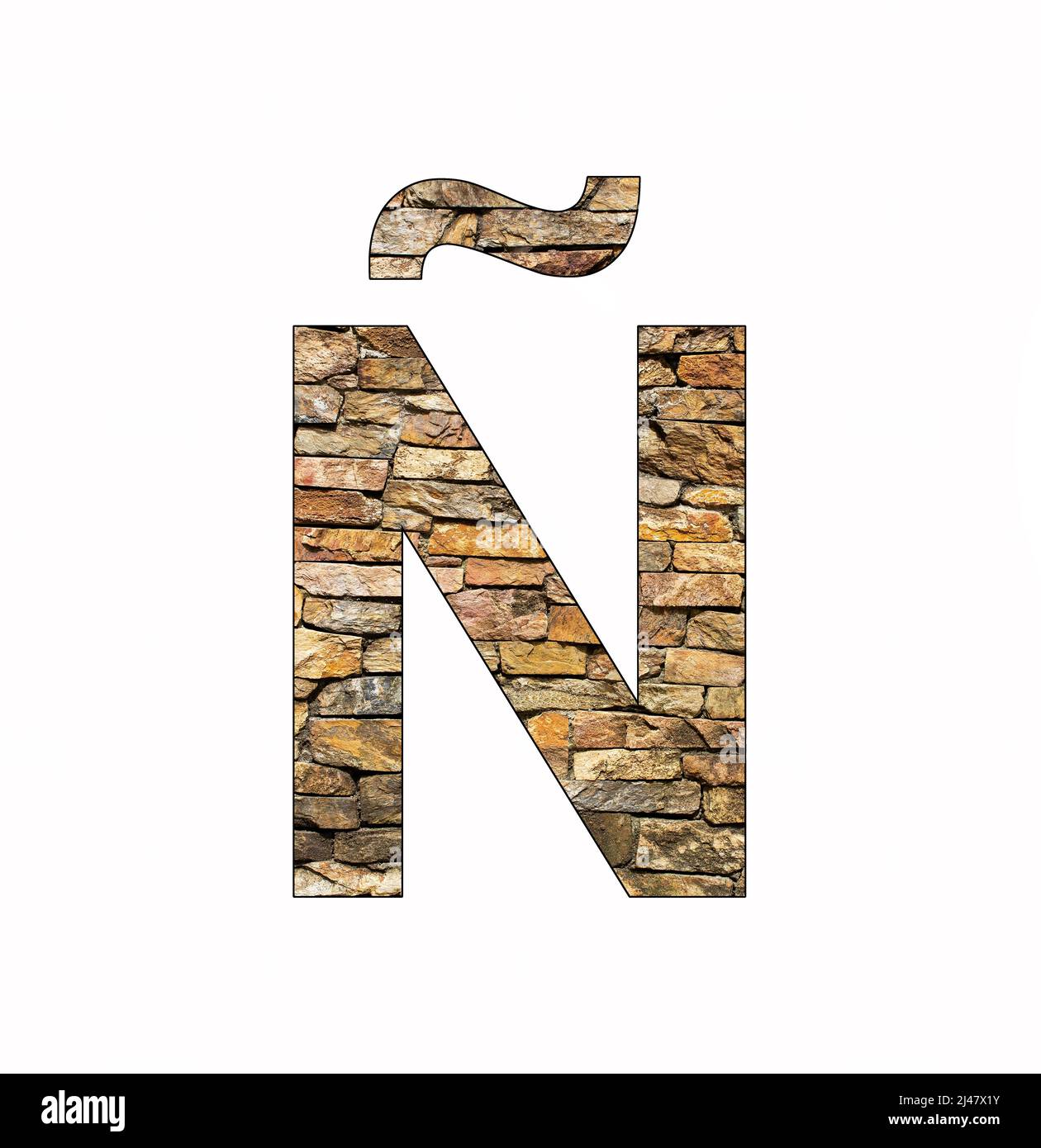 Letter Ñ rustic stone - White Background Stock Photo - Alamy