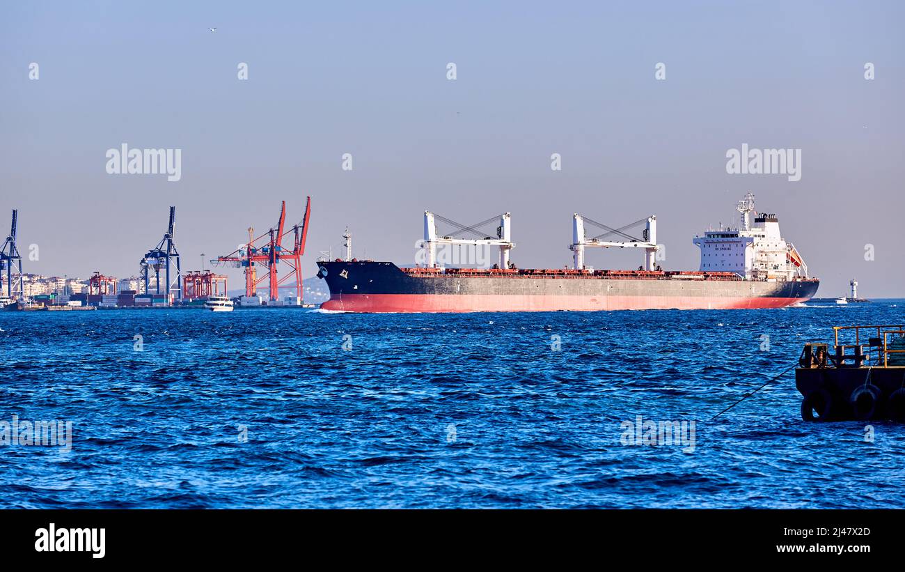 Blue Tanker Ship Passing in Bosphorus Strait Stock Photo - Alamy