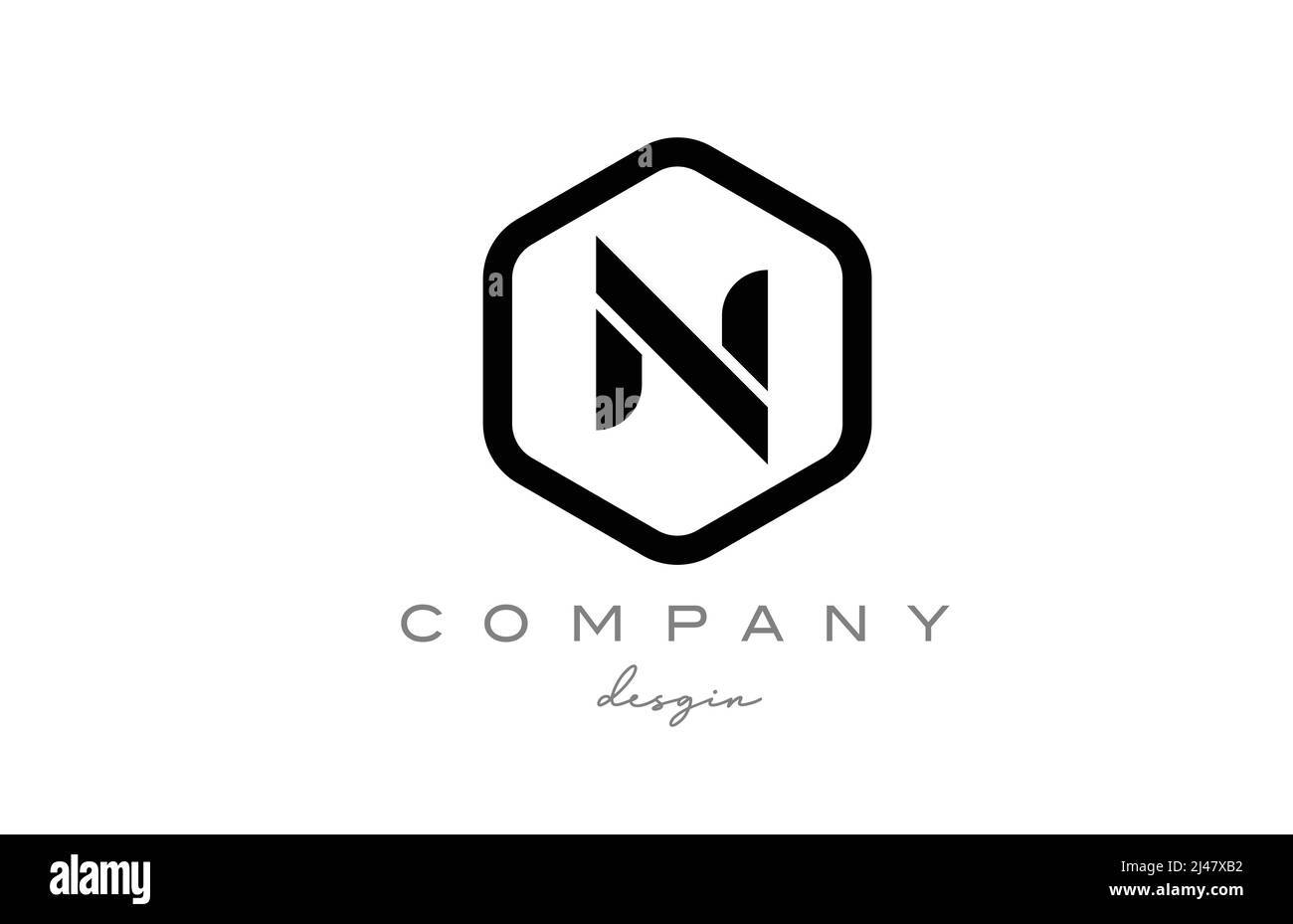 black and white N alphabet letter logo icon design with hexagon ...