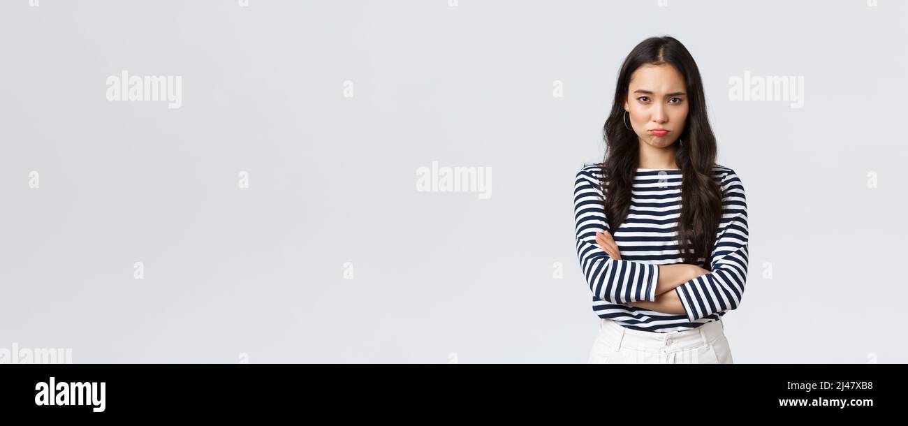 Lifestyle, people emotions and casual concept. Mad and offended cute ...