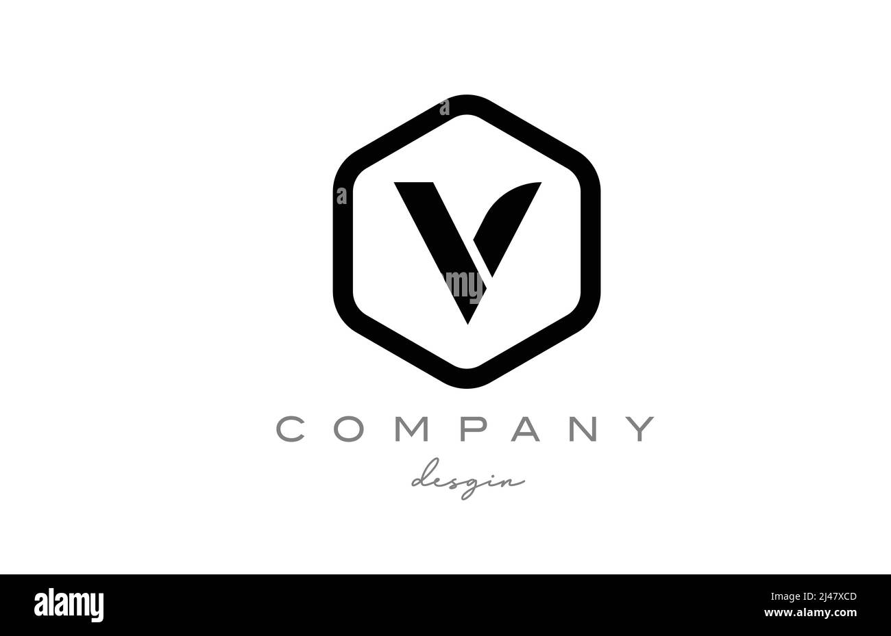 black and white V alphabet letter logo icon design with hexagon ...