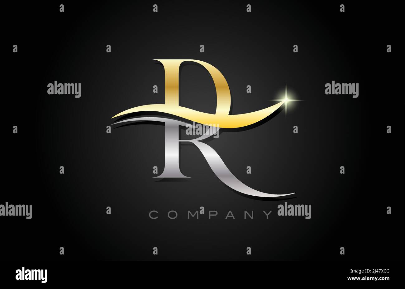 gold grey R alphabet letter logo design. Creative icon template for ...