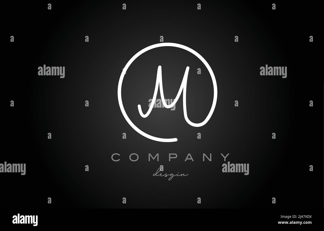 black and white M alphabet letter logo icon design. Handwritten ...