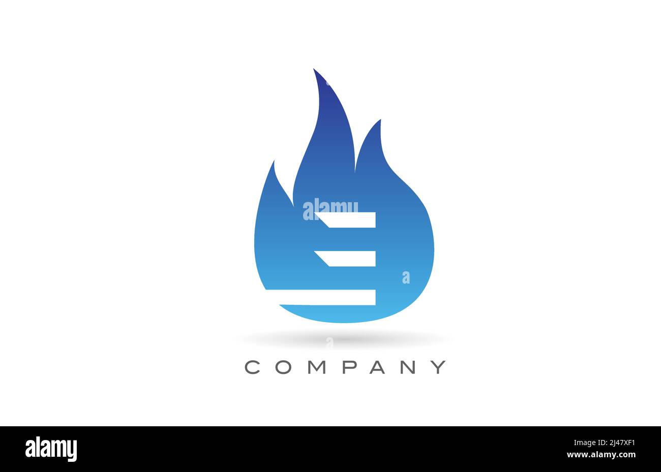 E blue fire flames alphabet letter logo design. Creative icon template ...