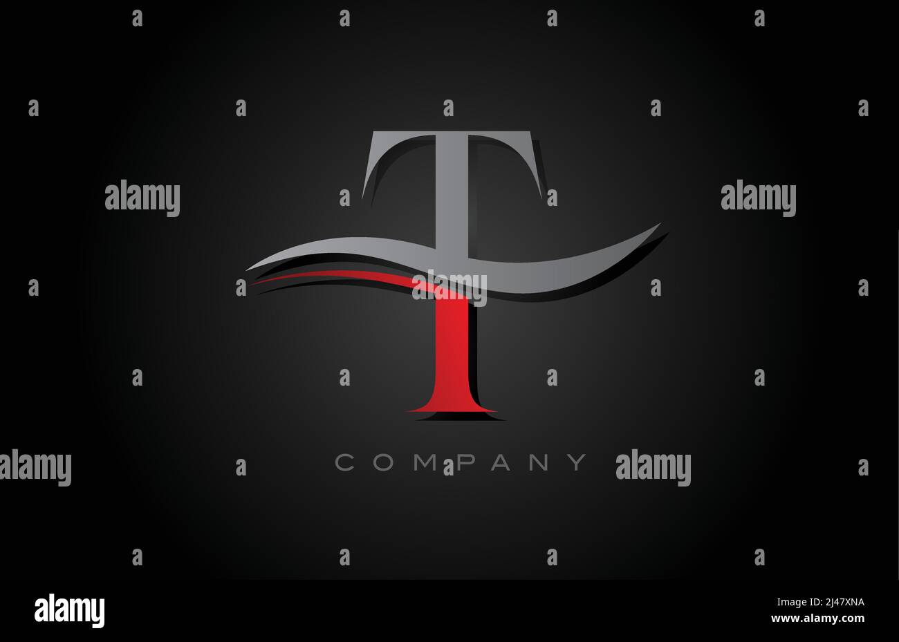 red and grey T alphabet letter logo design. Creative icon template for ...