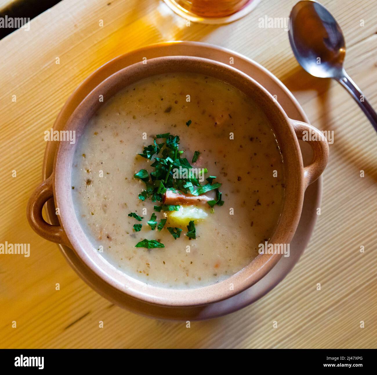 Polish soup zurek with egg Stock Photo - Alamy