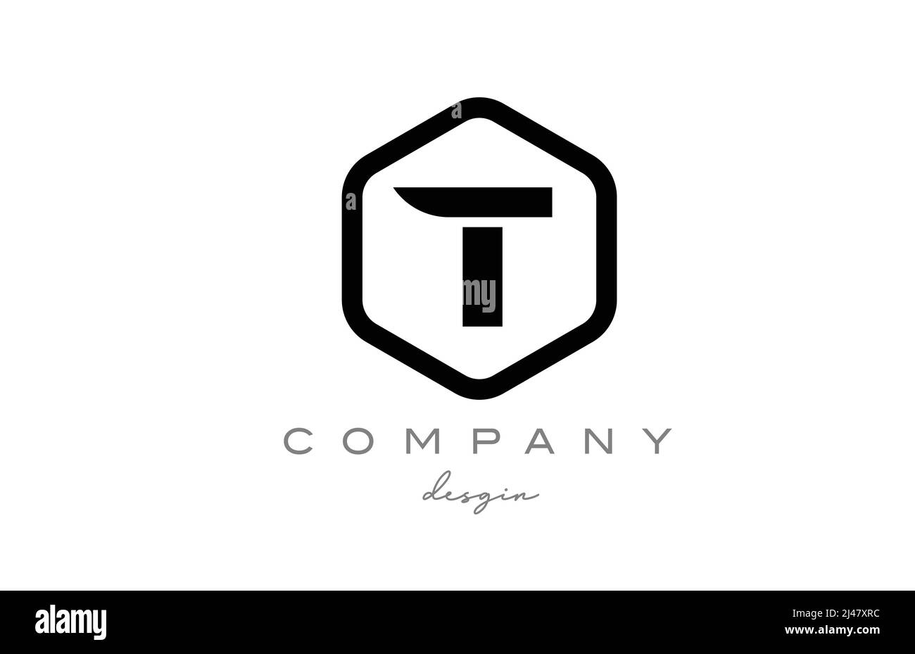 black and white T alphabet letter logo icon design with hexagon ...