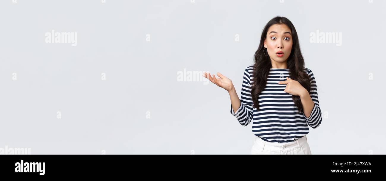 Lifestyle, beauty and fashion, people emotions concept. Shocked and ...