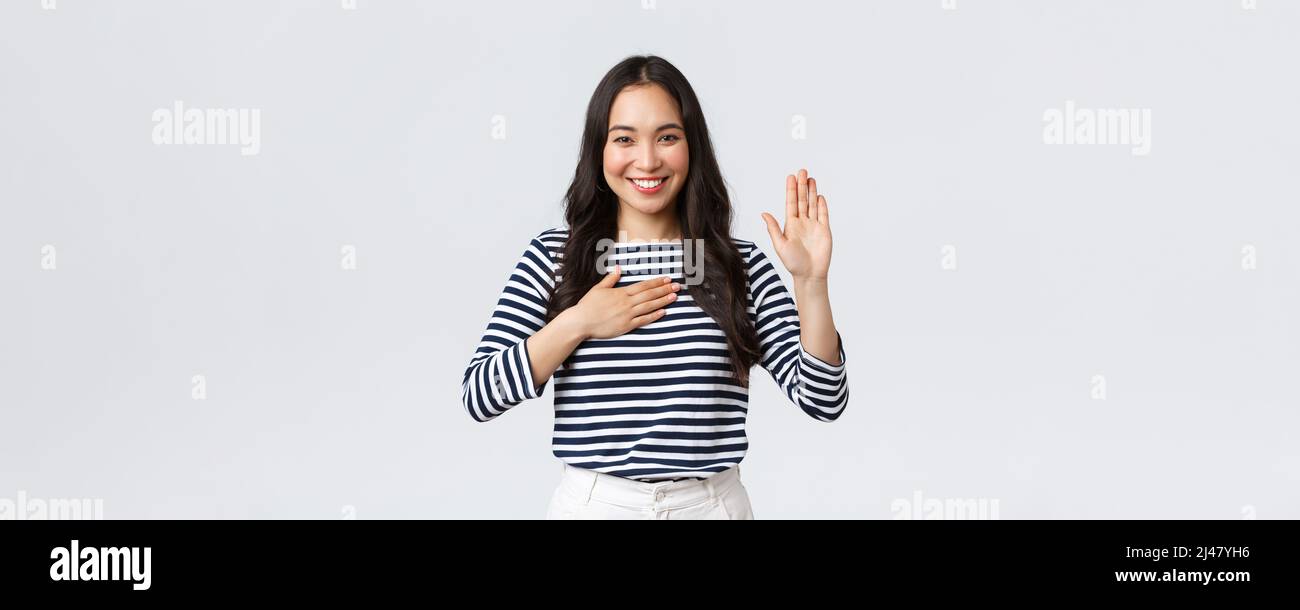 Lifestyle, people emotions and casual concept. Honest and sincere cute ...