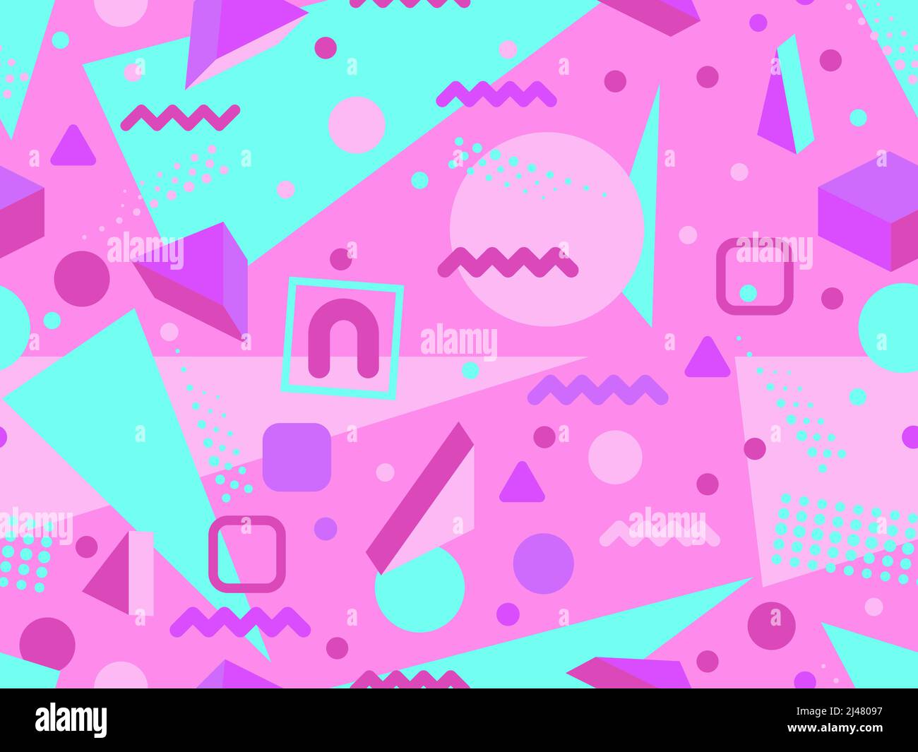 Geometric seamless pattern in 80s memphis style. Isometric geometric 3D ...