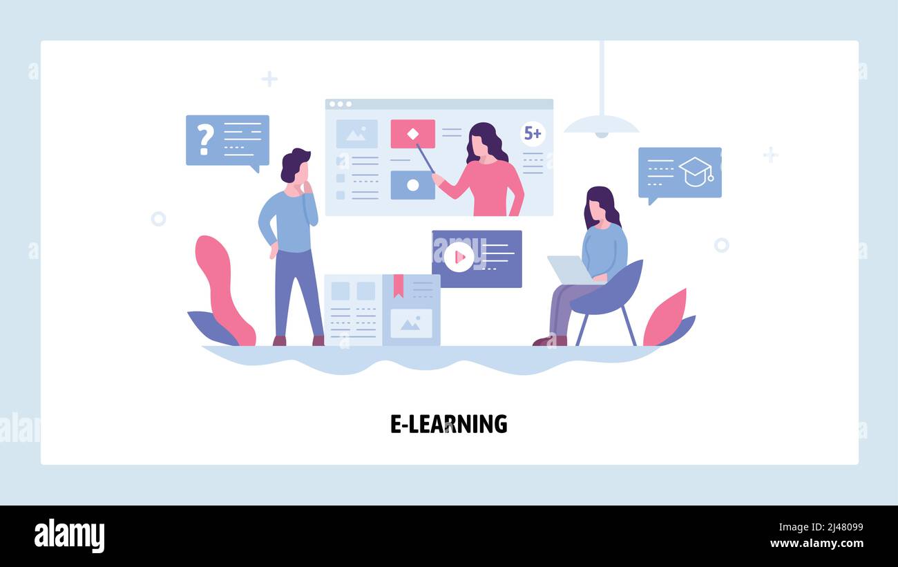 Online education concept. Two students are studying online course video ...