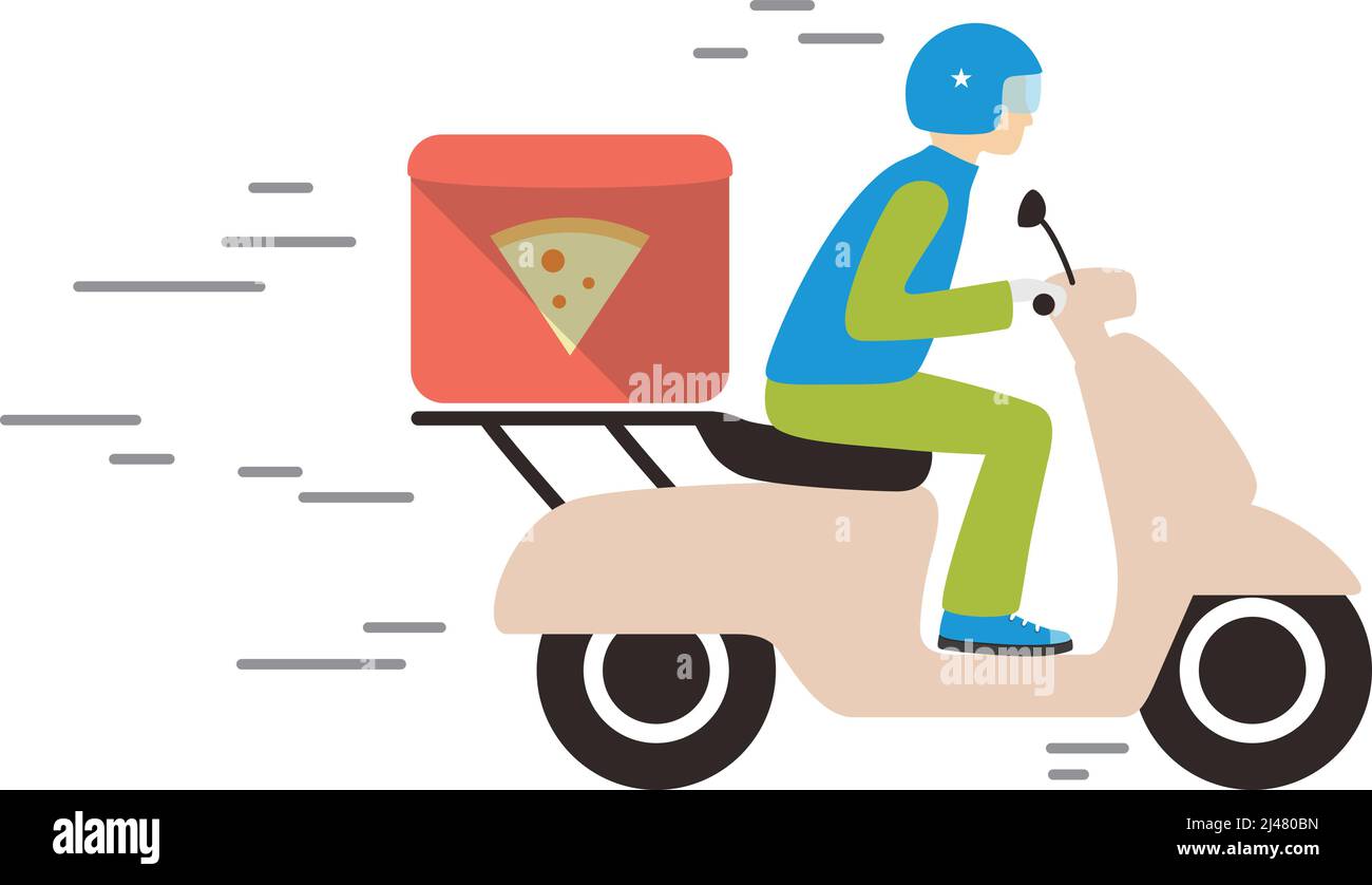 Food delivery with motorcycle flat design vector illustration Stock ...