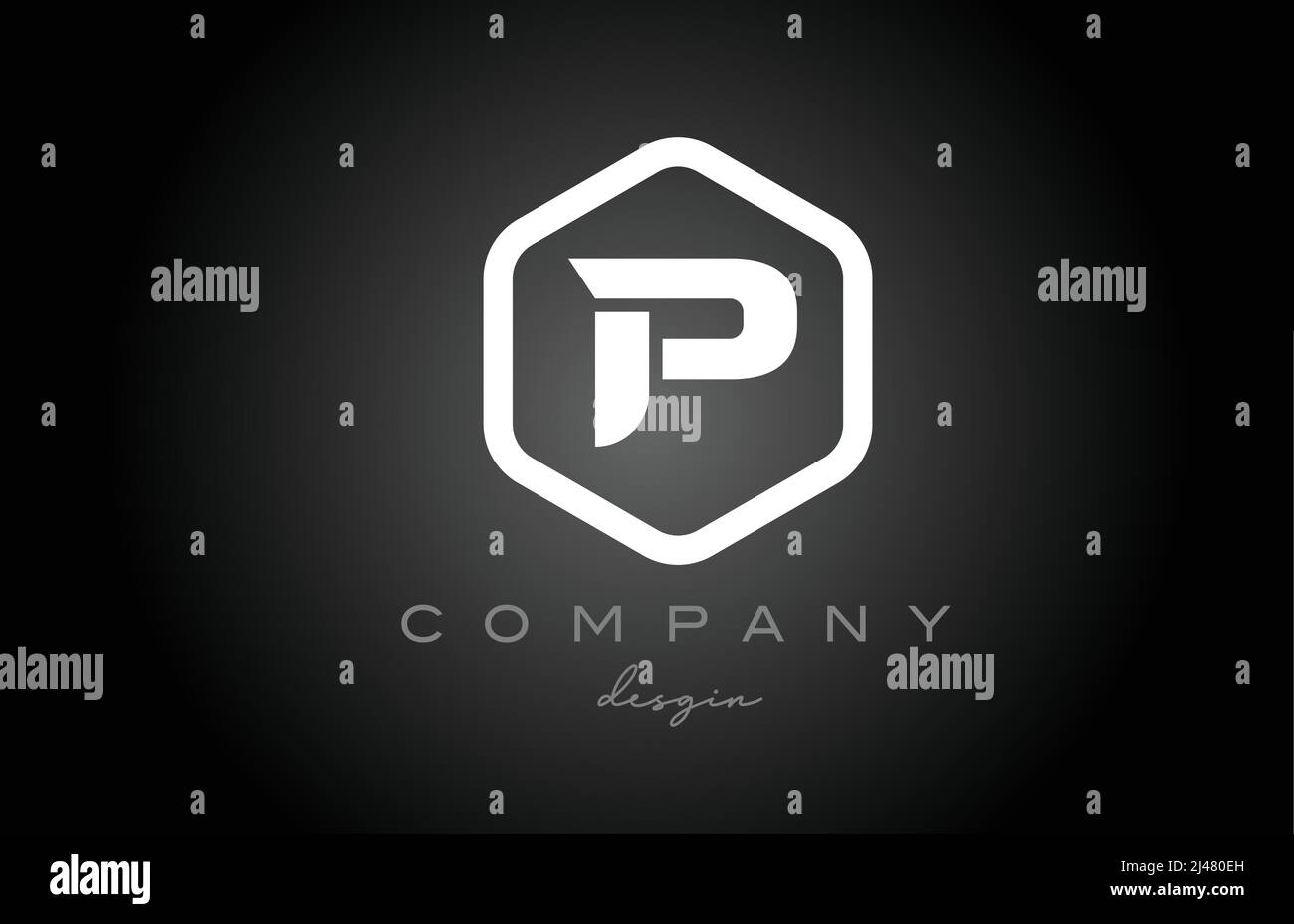 P black and white hexagon alphabet letter logo icon design. Creative template for business and ...