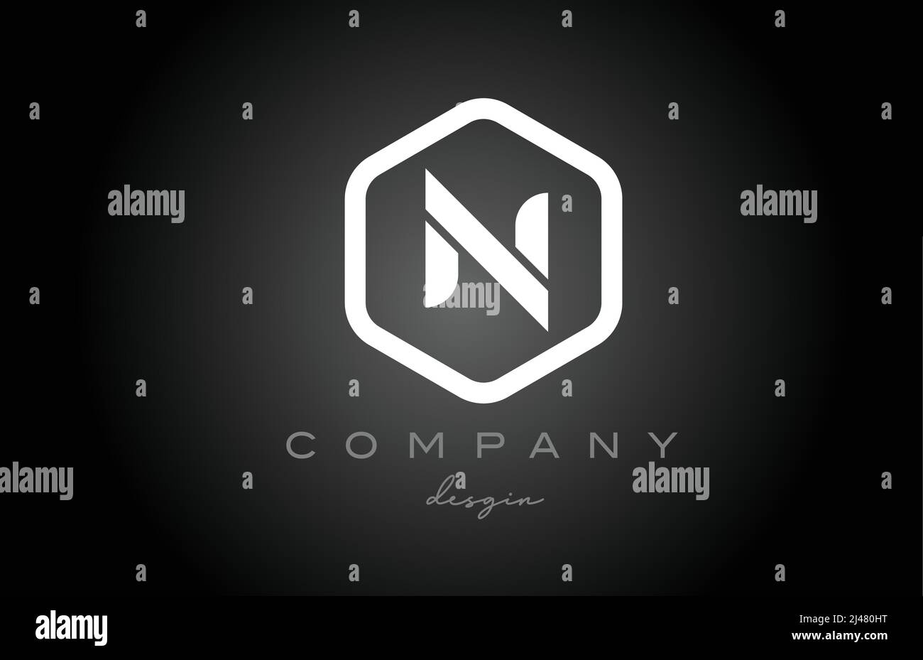 N black and white hexagon alphabet letter logo icon design. Creative ...