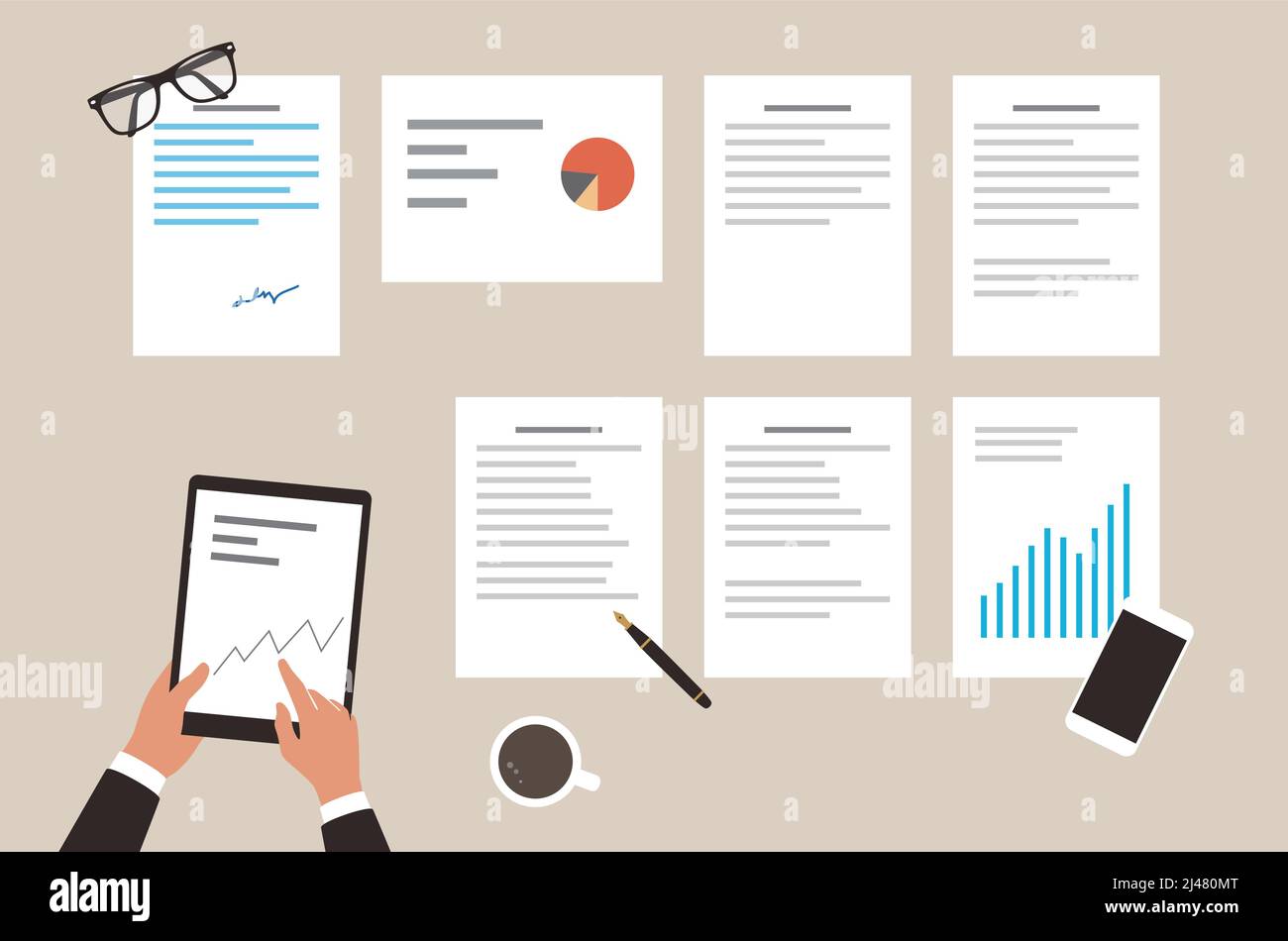 Businessman holding pad analyzing data, diagram, vector illustration Stock Vector Image & Art ...