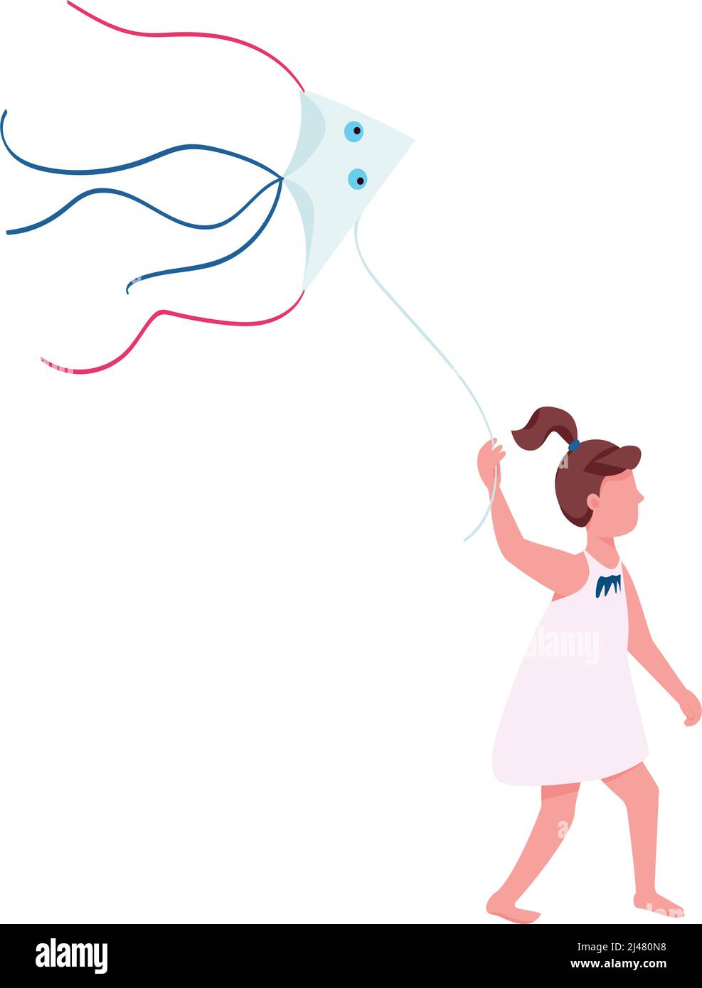 Little girl flying kite at park semi flat color vector character Stock ...