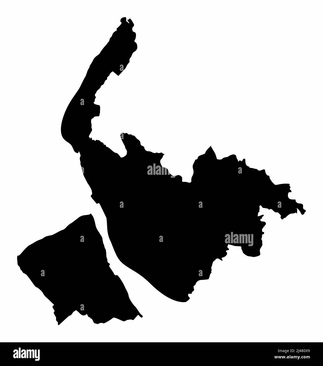 Merseyside county, silhouette map isolated on white background, England ...