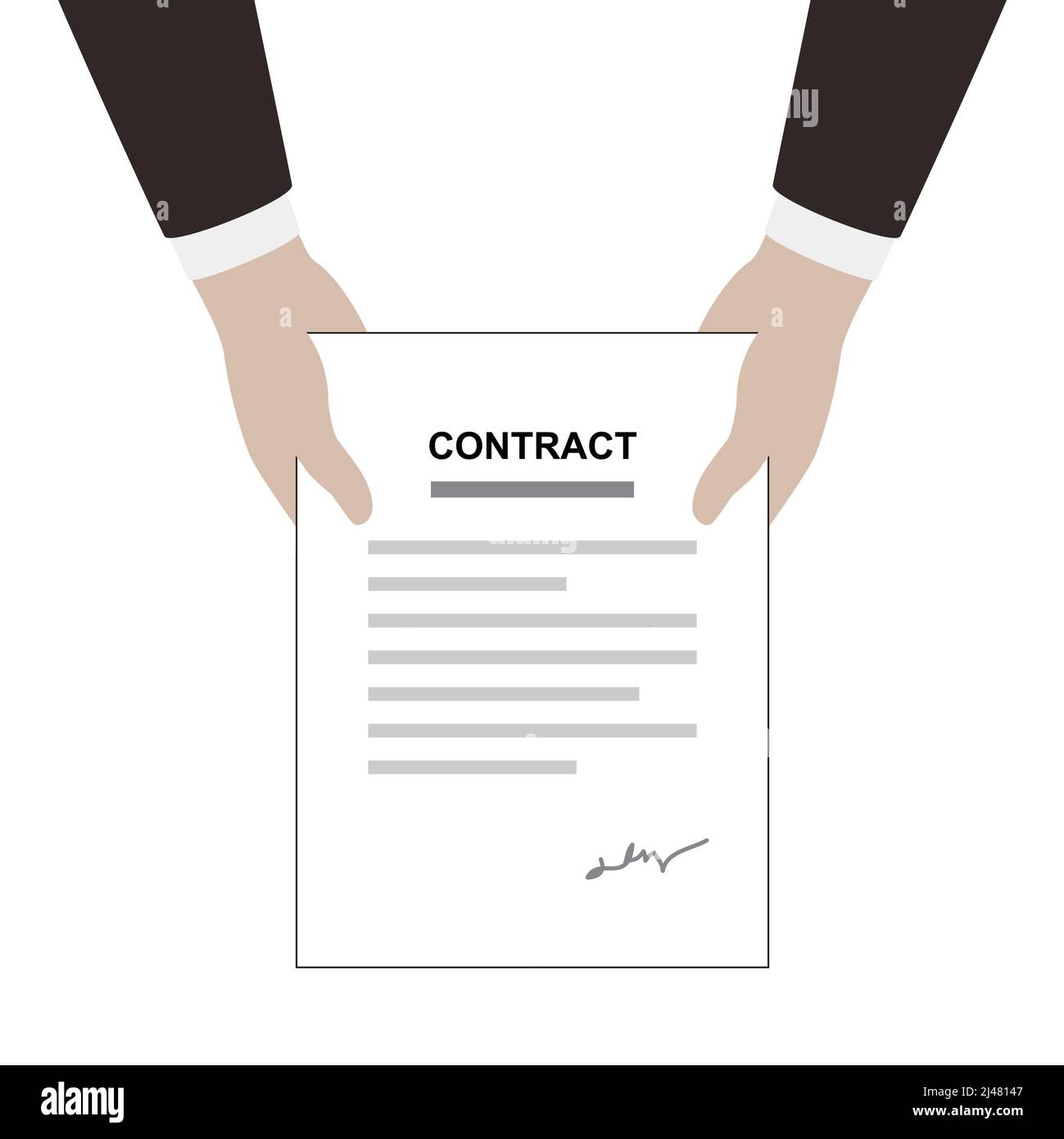 Man holding contract paper, flat design, vector illustration Stock ...