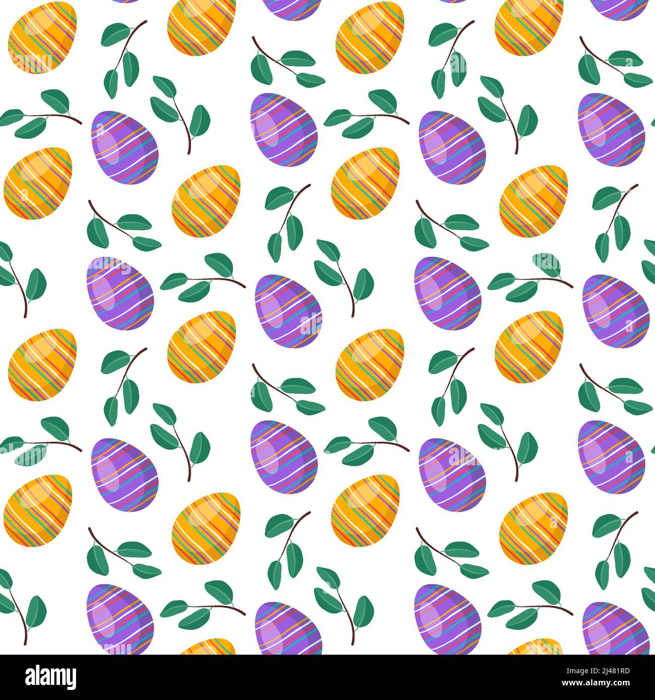 Happy Easter seamless pattern with bright eggs and leaves. Symbol of ...