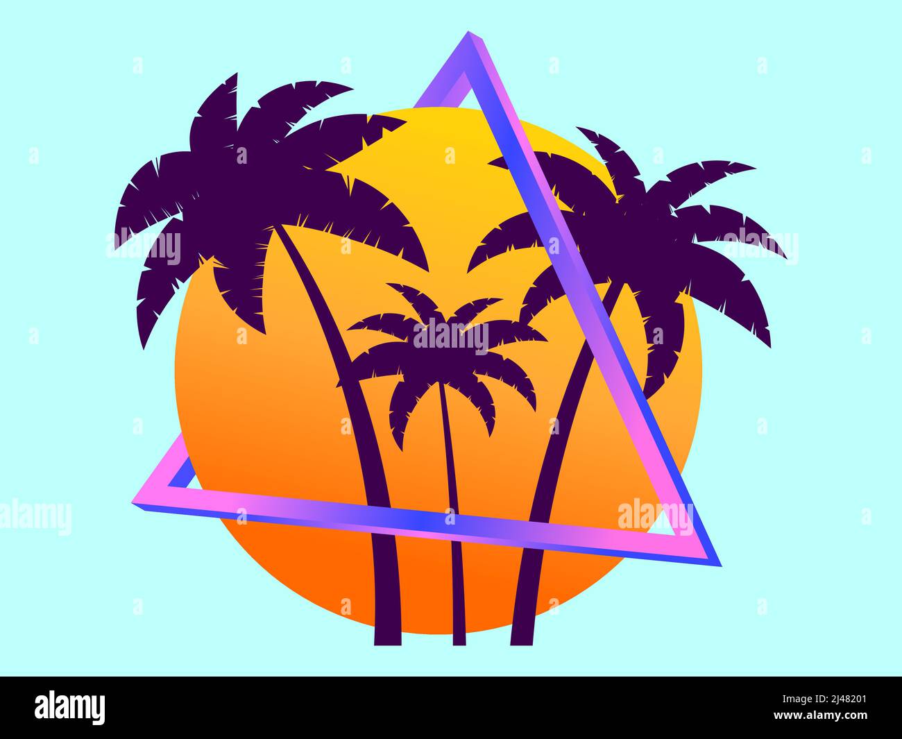 80s palm trees at sunset. Summer time. Retro futuristic sun. Synthwave ...