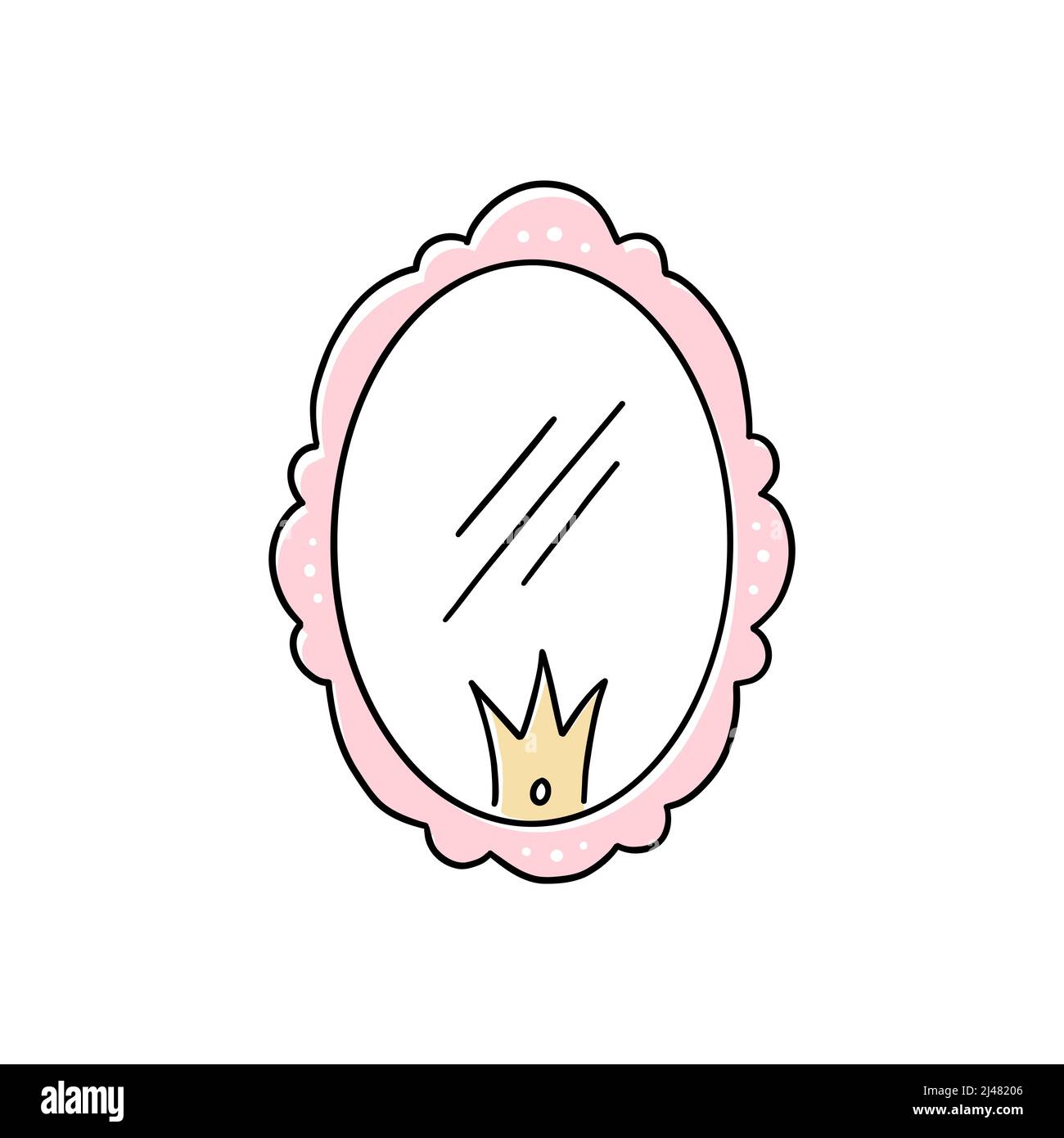 Princess crown mirror frame. Hand drawn doodle mirror with crown for ...