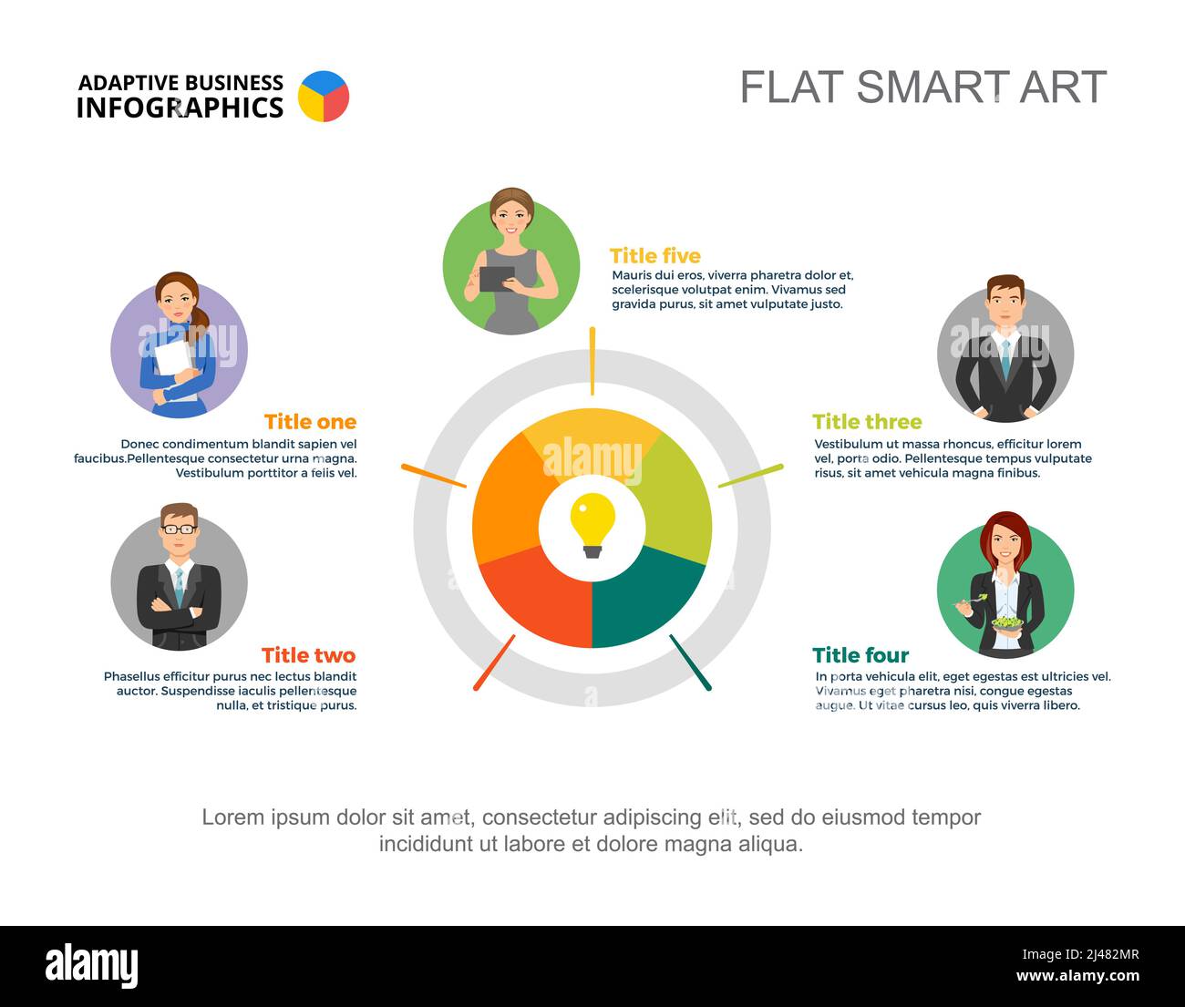 Five people process chart template for presentation. Business data ...