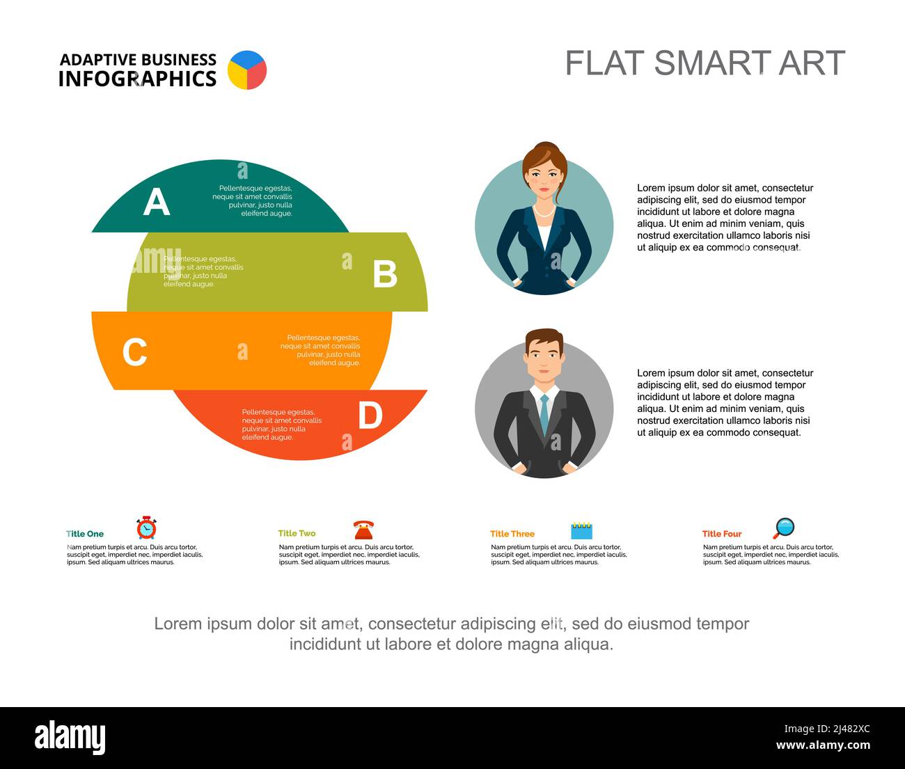 Four area circle chart slide template. Graphic presentation design with ...