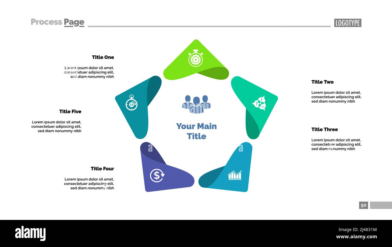 Five points process chart template. Business data visualization. Review ...