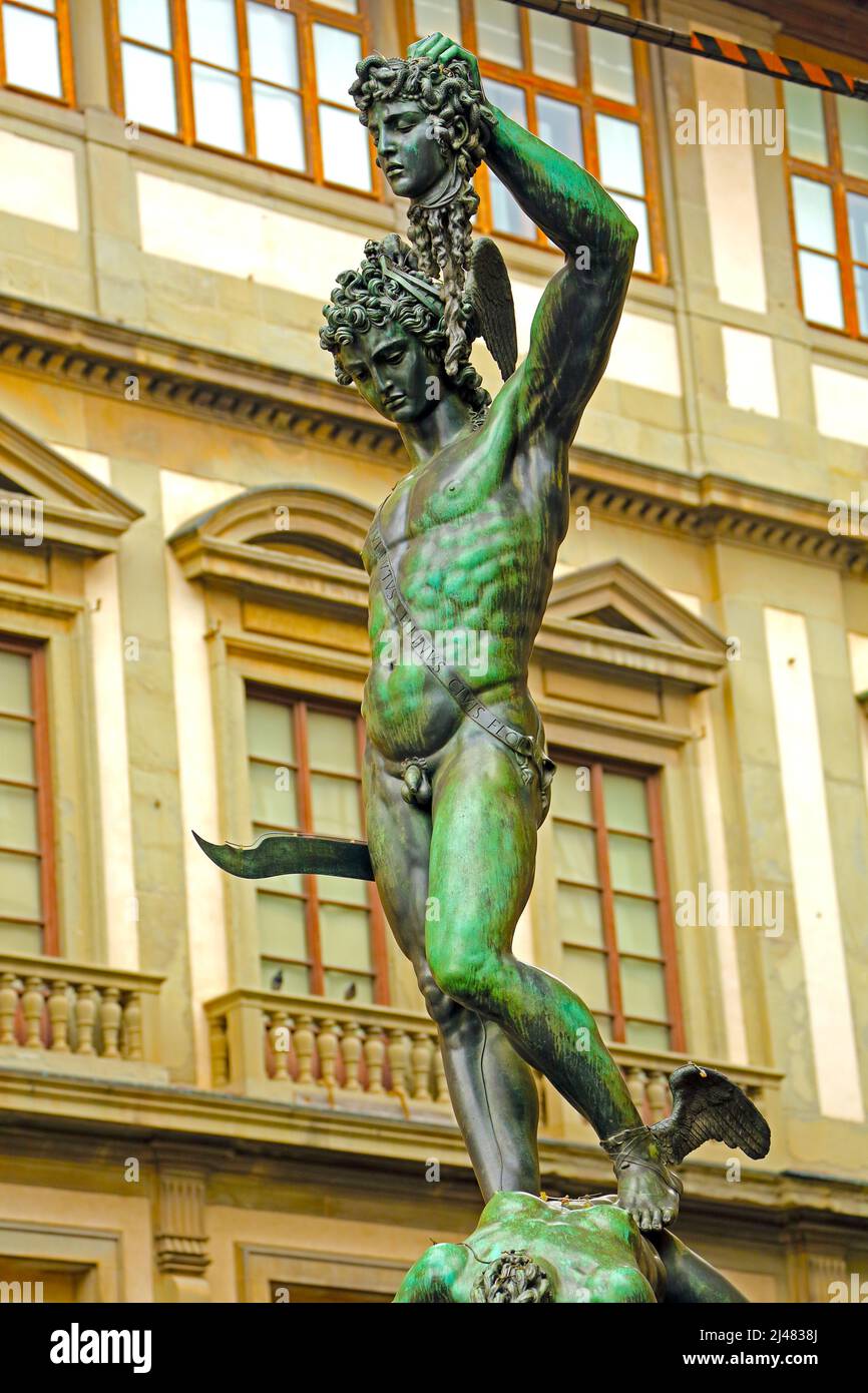Bronze statue of Perseus beheading Medusa by Cellini standing in the ...