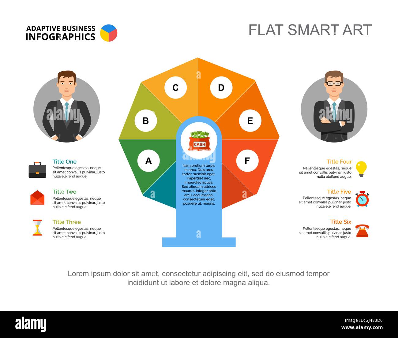 Six options process chart template for presentation. Vector ...