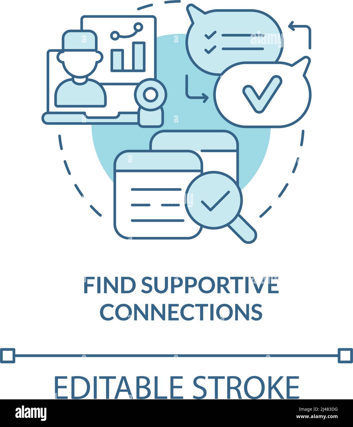 Find supportive connections turquoise concept icon Stock Vector Image ...