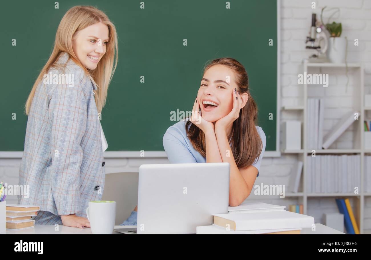 Students girls study together in classroom at school college Stock ...