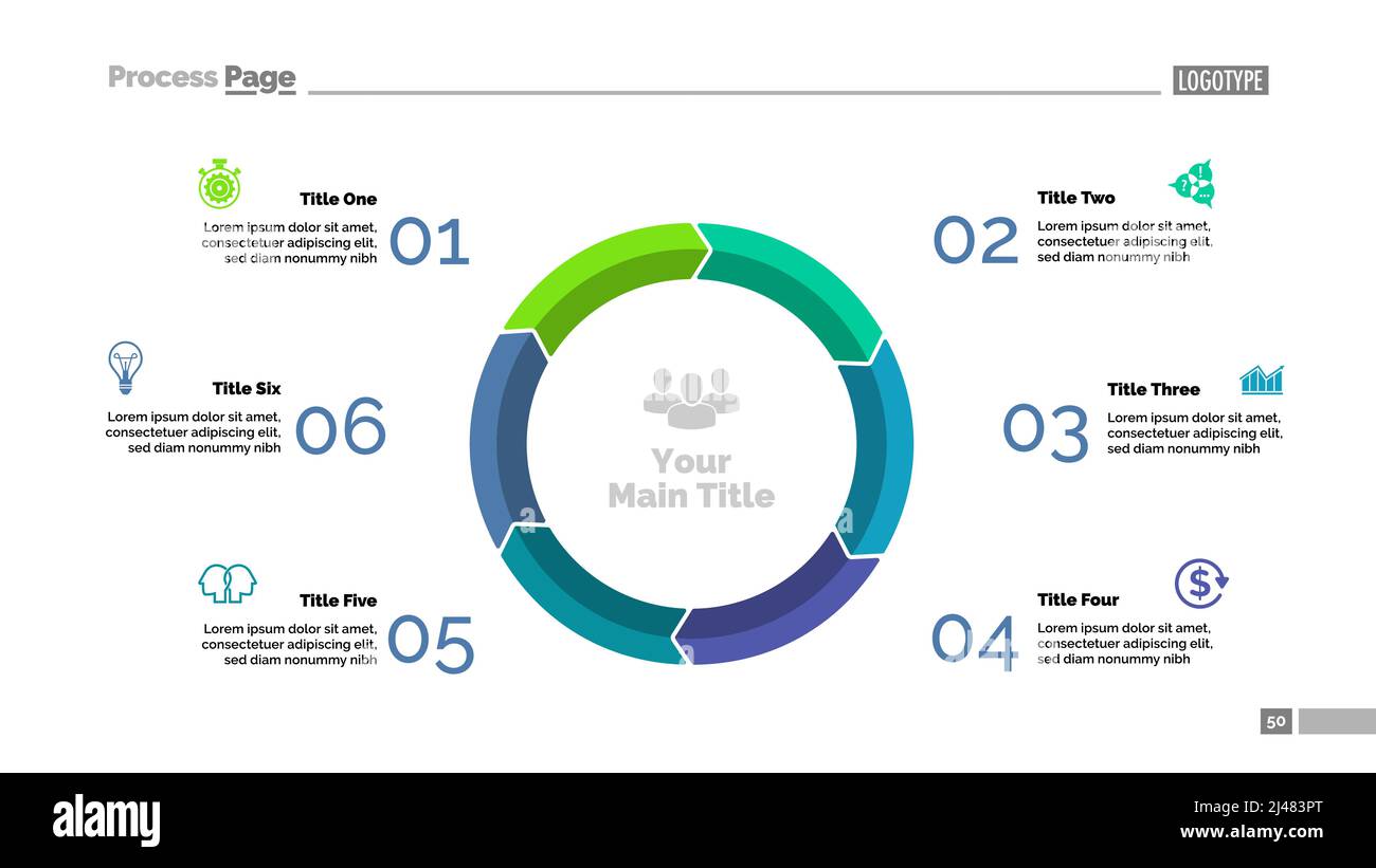 Six phases cycle diagram slide template. Business data. Graph, chart ...