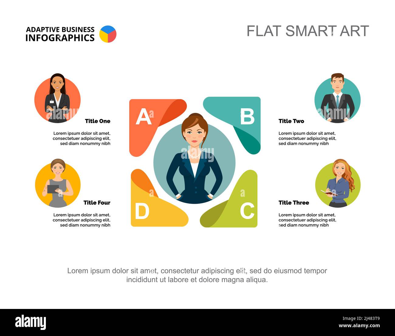 Five managers company process chart template. Business data. Abstract ...
