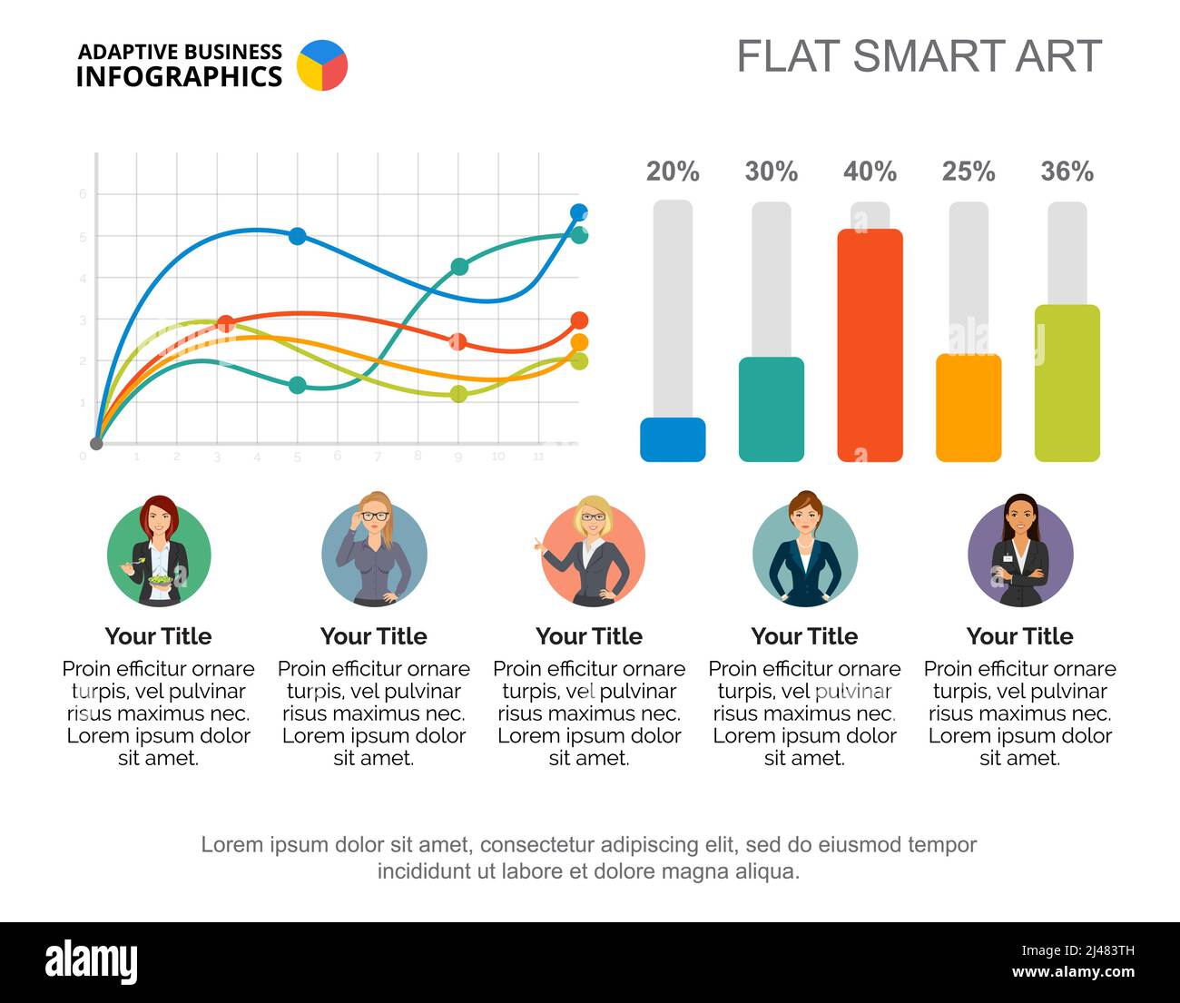 Five options line and bar chart template for presentation. Vector ...